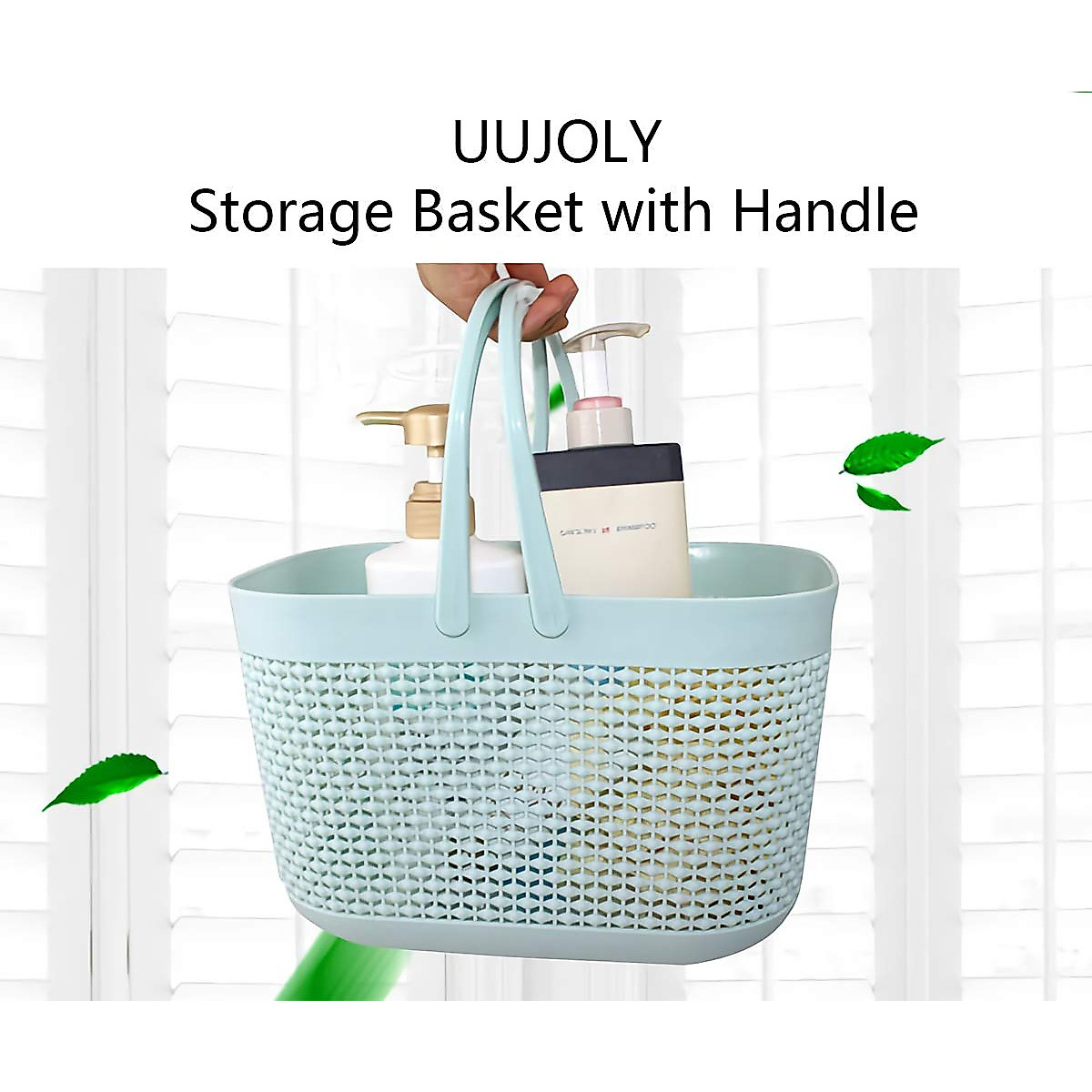 UUJOLY Plastic Organizer Storage Baskets with Handles, Shower Caddy Bins Organizer for Bathroom and kitchen (Blue)