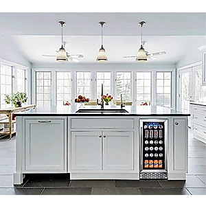 Beverage Refrigerator, Phiestina15 inch 96 Cans Built-in or Freestanding Beverage Cooler Mini Fridge with Auto Defrost,Glass Door & 6 Removable Shelves for Home Bar Office