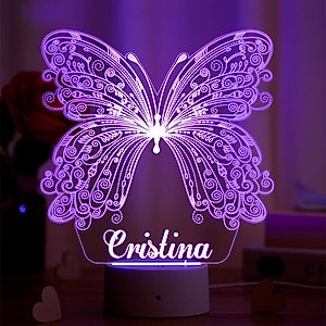 VEELU Butterfly 3D LED Baby Night Light Personalized with Name Christening Gift for Boy and Girl Birth Gift for Girl