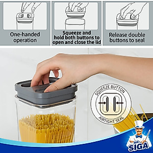 MR.SIGA 4 Pack Airtight Food Storage Container Set, BPA Free Kitchen Pantry Organization Canisters, One-Handed Airtight Cereal Flour Spaghetti Storage Containers, 2.1L / 72oz, Gray