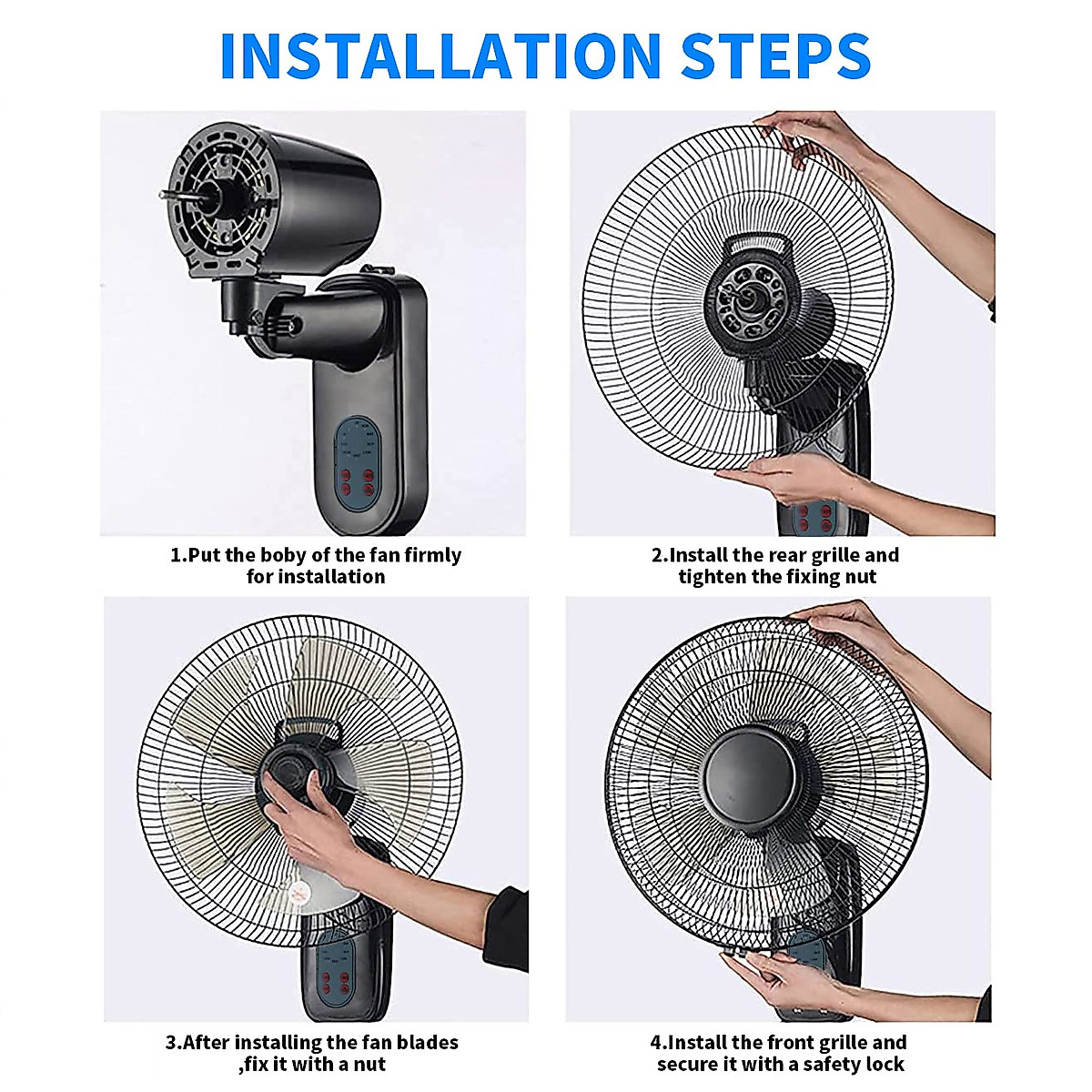 Aottop 16 inch Wall Mount Fan with Remote Control - 2 Pack, 3-Speed and 3 Modes, Timer Function, Adjustable Head, Oscillating Fan for Home and Office - Black
