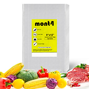 MONT4 Sous Vide Seal Bags 100 Quart 8x12 Inch - Food Vacuum Sealer Bags - BPA Free Nylon Plastic - Transparent Embossed Packaging - Microwave, Freezer, and Cook Safe - Ideal for Food Mean Storage