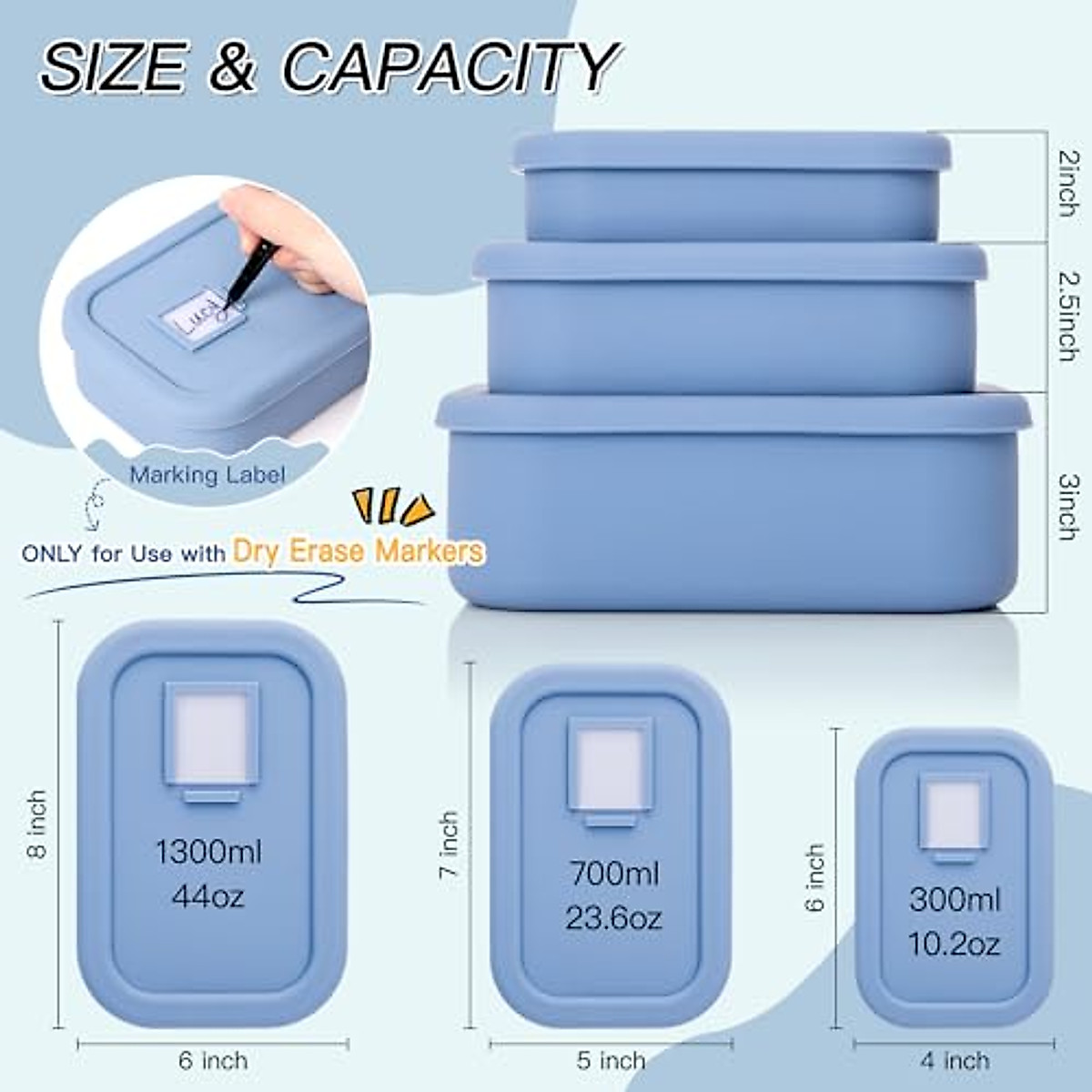 iArtker Silicone Food Storage Containers, Set of 3 Leakproof Storage Bento Box with Lids, BPA Free