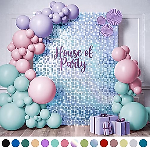 HOUSE OF PARTY Rainbow Blue Shimmer Wall Backdrop - 24 Pcs Square Sequin Wall Panels Shimmer Backdrop, Wall Decor for Birthday Decorations, Wedding & Bachelorette Party