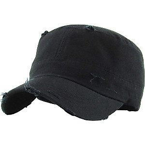 Funky Junque Distressed Womens Mens Vintage Military Style Army Cadet Hat - Black