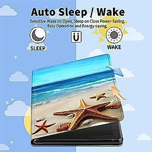 for Samsung Galaxy Tab S8 Plus 2022/S7 FE 2021/S7 Plus 2020 12.4 Inch Case, 360 Degree Rotating Cover,PU Leather Folding Stand Cover with Auto Wake/Sleep,Beach Starfish