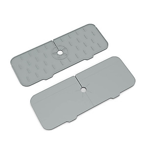 Silicone Faucet Mat- Kitchen & Bathroom Accessories, Kitchen & Bathroom Must haves, faucet drip catcher, Kitchen and bathroom Gadgets, Sink protector for sink, Foldable Silicone Splash Guard (Gray)