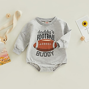 YOKJZJD Newborn Infant Baby Boy Girl Football with Daddy Romper Sweatshirt Long Sleeve T-Shirt Bodysuit Fall Winter Outfits (Gray, 0-6 Months)