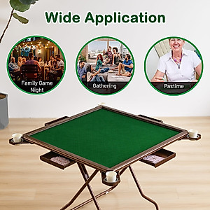MJTABLE Mahjong Table, 35" Card Tables Folding Square with 4 Cup Holders & 4 Drawers for 4 People, Wear-Resistant Desktop Majiang Table for Poker Cards, Mahjong, Board Games