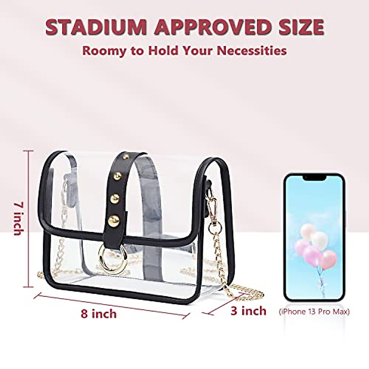 KUI WAN Clear Bag Stadium Approved,Clear Purse for Women Clear Crossbody Bag for Sport Event Concert,Black
