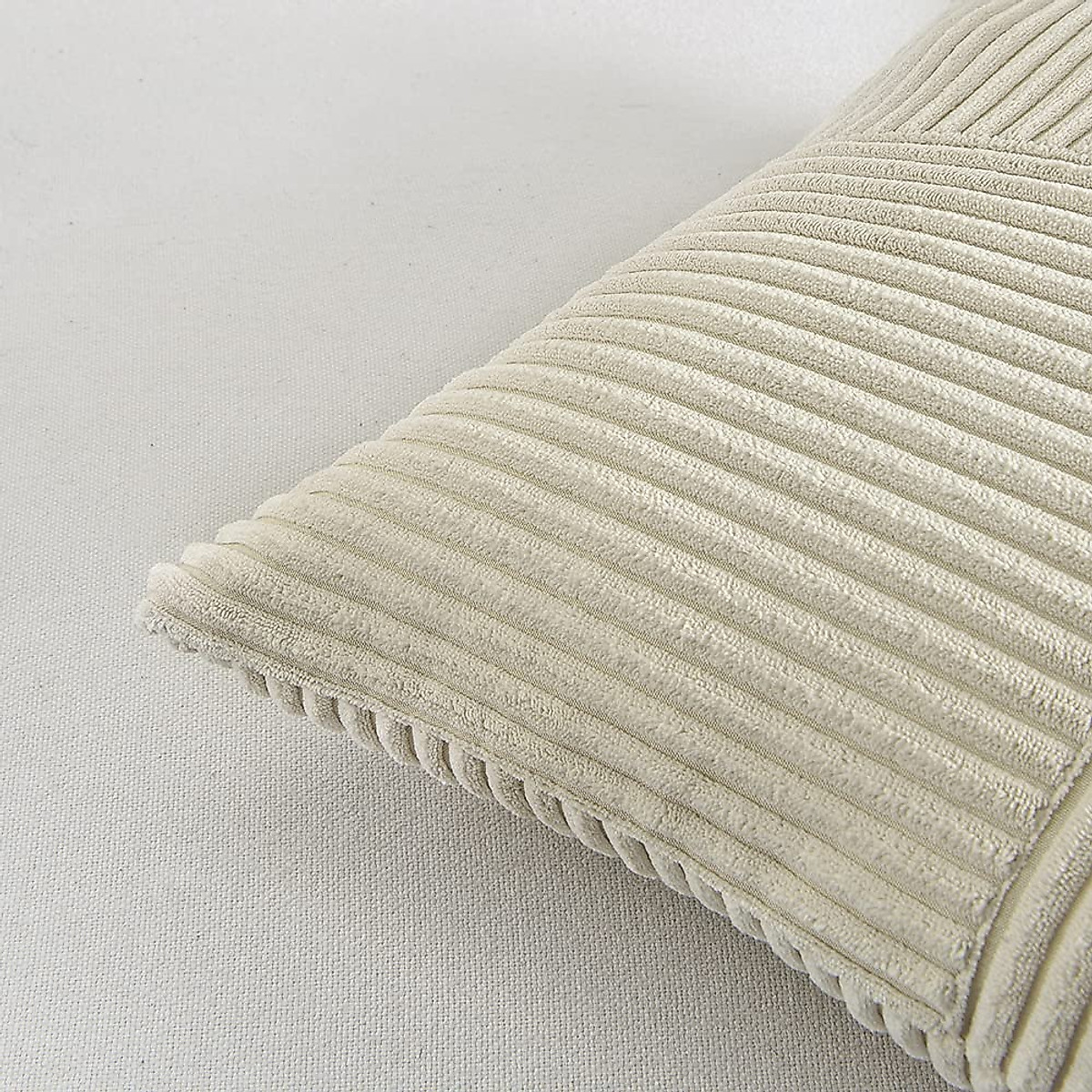 Fancy Homi Tan Lumbar Decorative Throw Pillow Covers 12x20 Inch for Living Room Couch Bed Sofa, Boho Home Decor, Soft Striped Corduroy Rectangle Accent Beige Cushion Case 30x50 cm