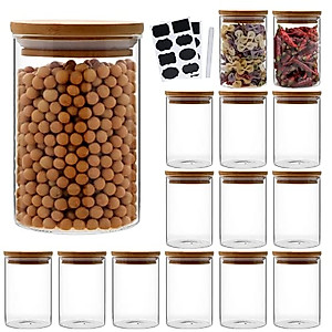 Datttcc Set of 15 Glass Food Storage Jars,8 OZ Glass Jars With Bamboo Lids,Canister Sets for Kitchen Counter and Pantry Organization,Ideal for Cookie,Sugar,Coffee,Snack and More
