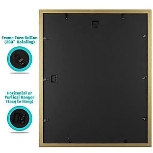 Frametory, 16x20 Picture Frame with Mat for 11x14 Picture- - High Definition Glass Wide Molding - Preinstalled Wall Mounting Hardware (Gold, 1 Pack)