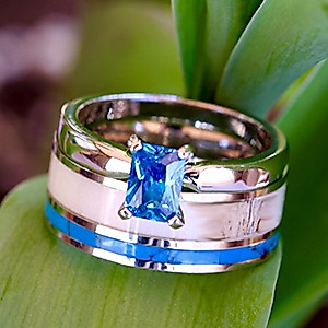 Kingsway Jewelry 2 pc Natural Deer Antler Ring with Turquoise Inlay Cubic Zirconia Engagement ring - Womens Wedding Ring Stainless Steel Sterling Silver Ring (9)