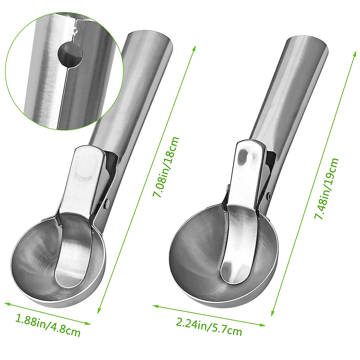 2 Pcs Stainless Steel Ice Cream Scoop, Heavy Duty Ice Cream Scooper with Trigger Metal Icecream Scoop Spoon for Fruit Scoop, Sundaes, Sorbet, Icecream (Silver)