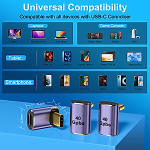 Right Angle USB C Adapter [3-Pack] 90 Degree USB C Male to USB-C Female Adapter Up and Down 90 Degree Right Angle Adapter 100W/40Gbps Extender for Steam Deck, Switch, Notebook Computer, Tablet, Phones