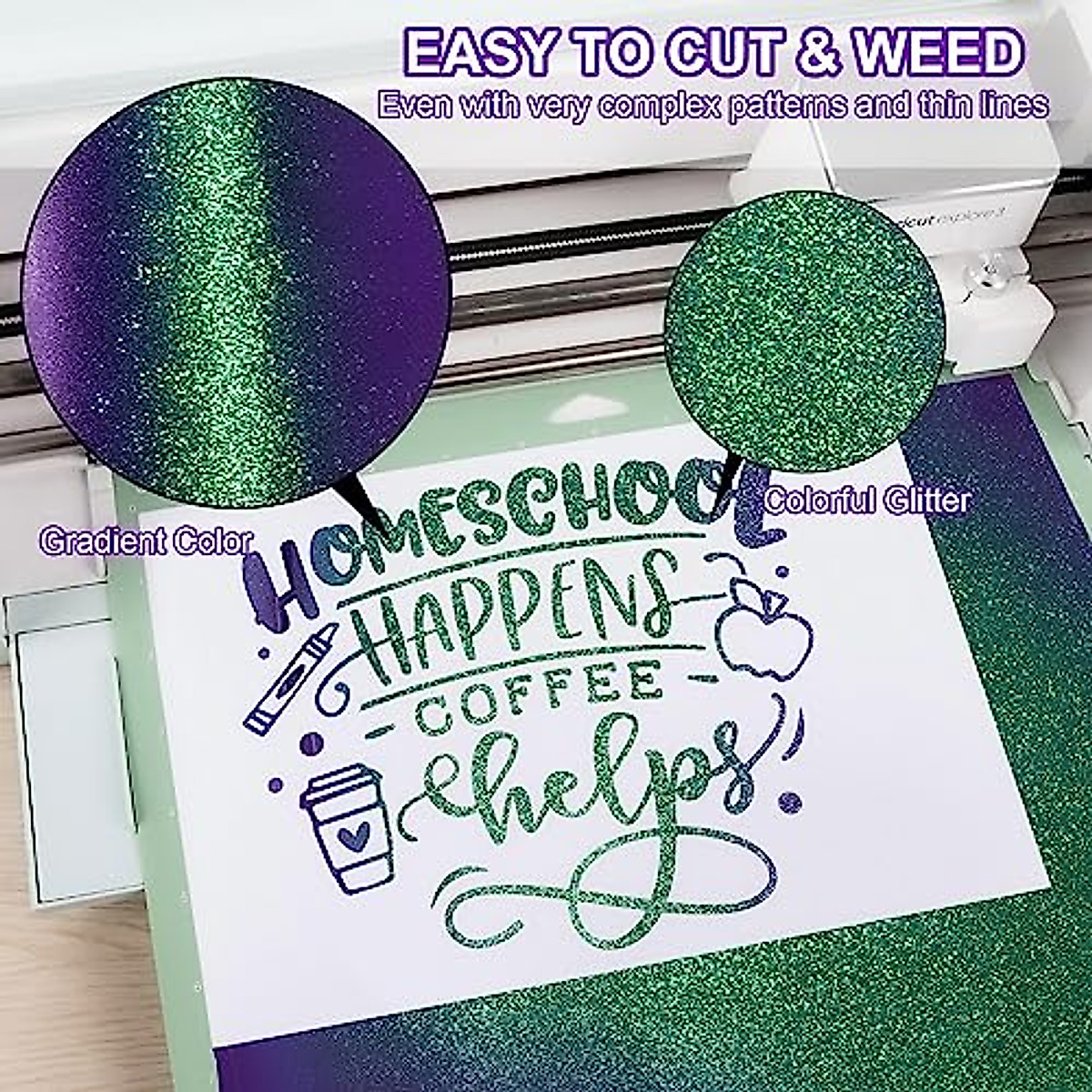 VINYL FROG Chameleon Adhesive Vinyl Roll 12" x6ft Gradient Craft Vinyl for cricut, Change Color Vinyl Sticker for Crafts Vinyl Cutter, for Cup Decor, Home Decor(Purple to Green)