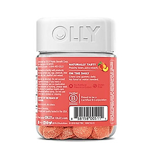OLLY Probiotic + Prebiotic Gummy, Digestive Support and Gut Health, 500 Million CFUs, Fiber, Adult Chewable Supplement for Men and Women, Peach, 30 Day Supply - 30 Count