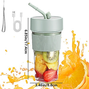 Portable Juicer, 350ml USB BPA-Free Mini Portable Blender Cup with Straw & 6 Stainless Steel Blades, Leakproof Personal Size Blending Cup for Kitchen Travel Gym Creamy(Green)