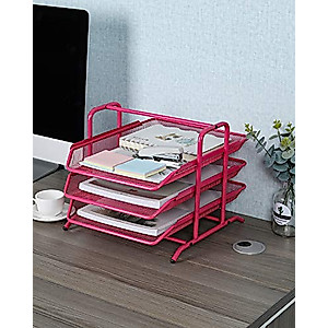 EasyPAG Desk Organizer Tray with 3 Sliding Trays for Letters Documents Mail Files Paper, Pink