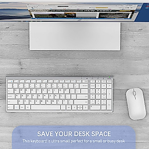 seenda Rechargeable Wireless Keyboard Mouse, Ultra Thin Low Profile Wireless Keyboard and Mouse with Number Pad, Quiet Portable Combo Compatible for Windows XP/7/8/10/11/11 Pro, Silver White