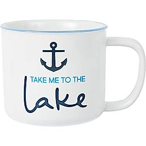 Pavilion Gift Company Large 17 Oz Stoneware Coffee Cup Mug Take Me To The Lake, Blue