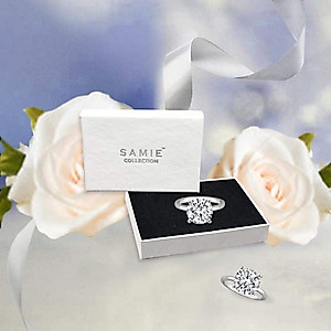 Samie Collection 4 Carat Round Brilliant Simulated Diamond CZ Solitaire Engagement Rings for Women, Classic Wedding Ring, White Gold Finish, Size 6