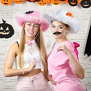 Zodaca White Cowboy Hat for Men and Women with Feathers, Western Felt Fluffy Cowgirl Hat for Costume, Dress Up Birthday, Bachelorette, and Bachelor Party Accessories