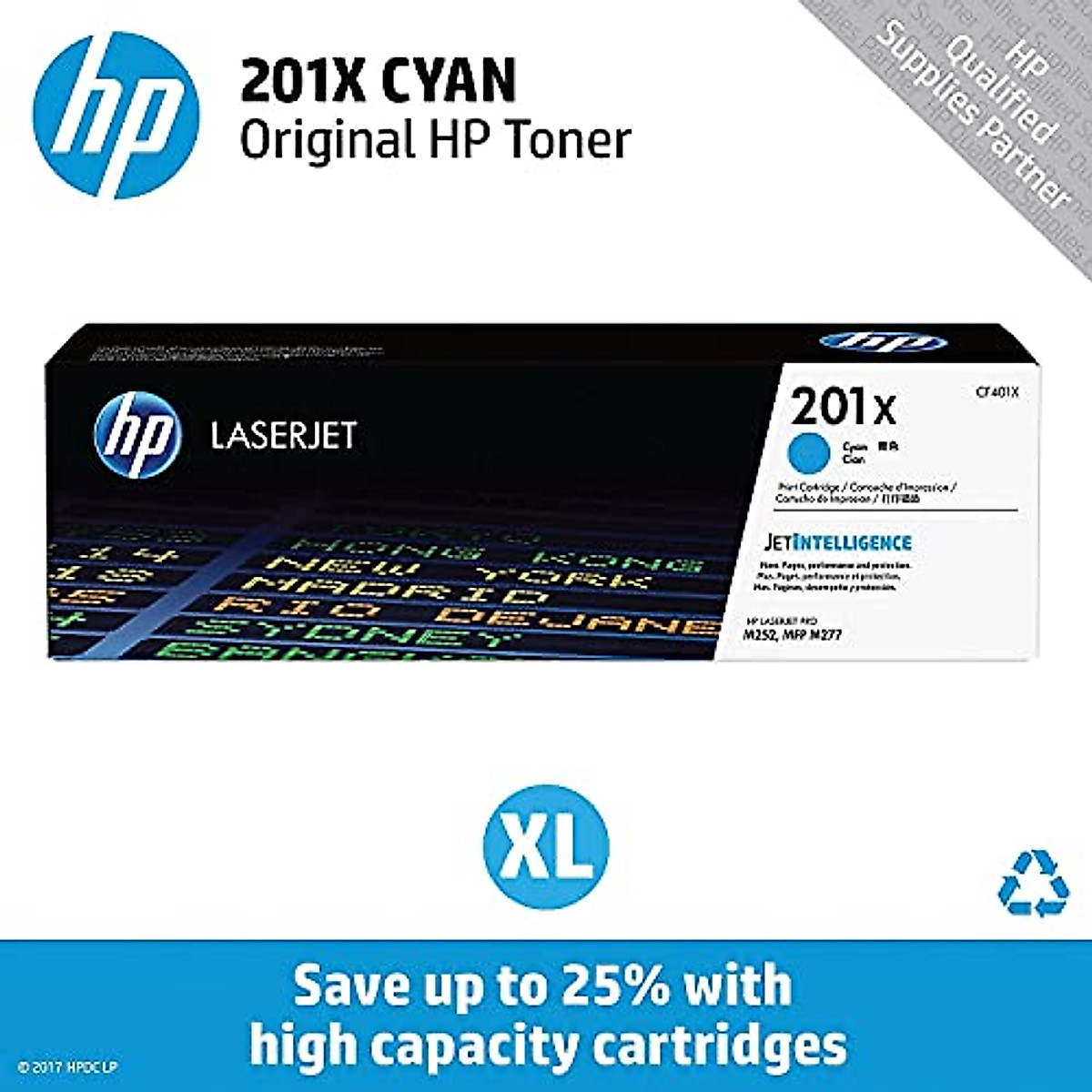 Original HP 201X Cyan High-yield Toner Cartridge | Works with HP Color LaserJet Pro M252, HP Color LaserJet Pro MFP M277 Series | CF401X