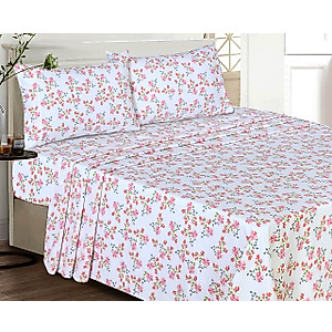 RUVANTI 100% Cotton Full Size Bed Sheets, 4 Pieces, Soft & Breathable Percale Weave Bedding, Deep Pocket 16", Hotel Standard, Crisp Cool Feel, Durable, Perfect Sheet Set Floral, Bloomex