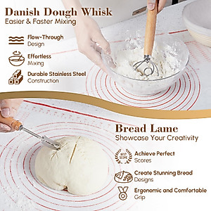 17 Pieces Banneton Bread Proofing Basket Set - 9 inch Round and 10 inch Oval Sourdough Bread Proofing Baskets - A Complete Bread Making Kit, Danish Whisk, Bowl Scraper, Dough Scraper, & Bread Lame