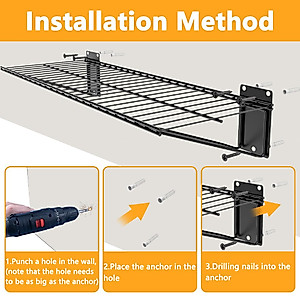 BELLO YON Wall Shelf 24'' x 11'' Garage Wall Mounted Storage Shelves, Heavy Duty Metal Wire Wall Shelving Storage Rack for Garage, Office, Basement, Max Load 90lb,Black, 2-Pack