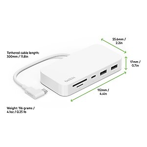 Belkin USB-C 6-in-1 Multiport Hub with Mount - USB Hub - USB C Docking Station with Micro SD Card Reader - Powered USB Hub - Compatible with MacBook, Chromebook, iMac, PC & Other USB-C Devices