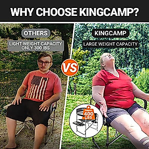 KingCamp Camping Chairs 2 Pack with Side Table Cup Holder, Outdoor Portable Folding Directors Style for Beach Trip Lawn Picnic Patio Backyard Festival Hiking Sports Event, One Size, Black/Medium Grey