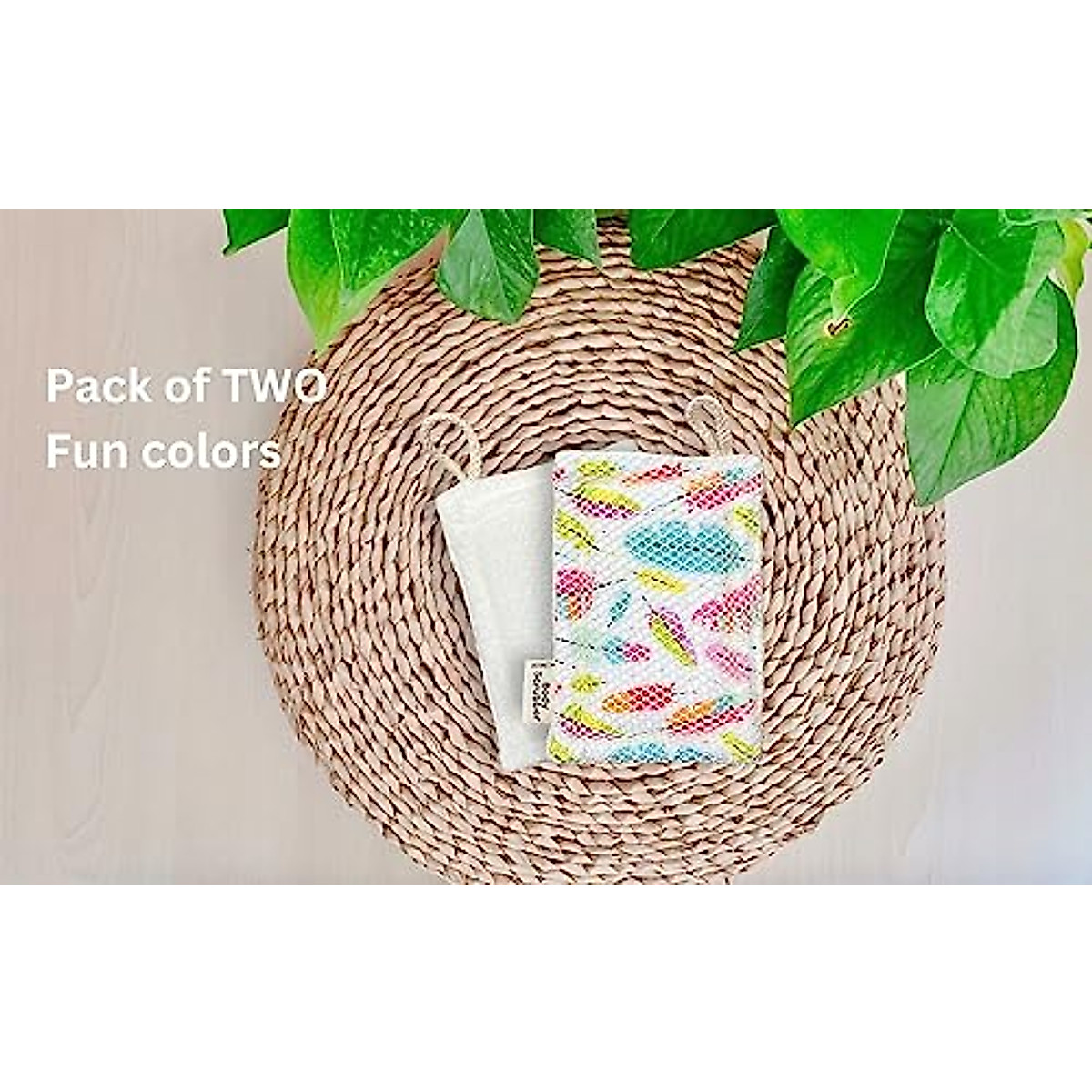 Premium Exfoliating Pad, Scrub, Body Scrubber, Dual-Sided with African Net/Cotton Flannel and Terry Cloth – Bath Shower Sponge-Gets You Clean, Not Just applying Soap – 24 Random Designs (2-Pack)