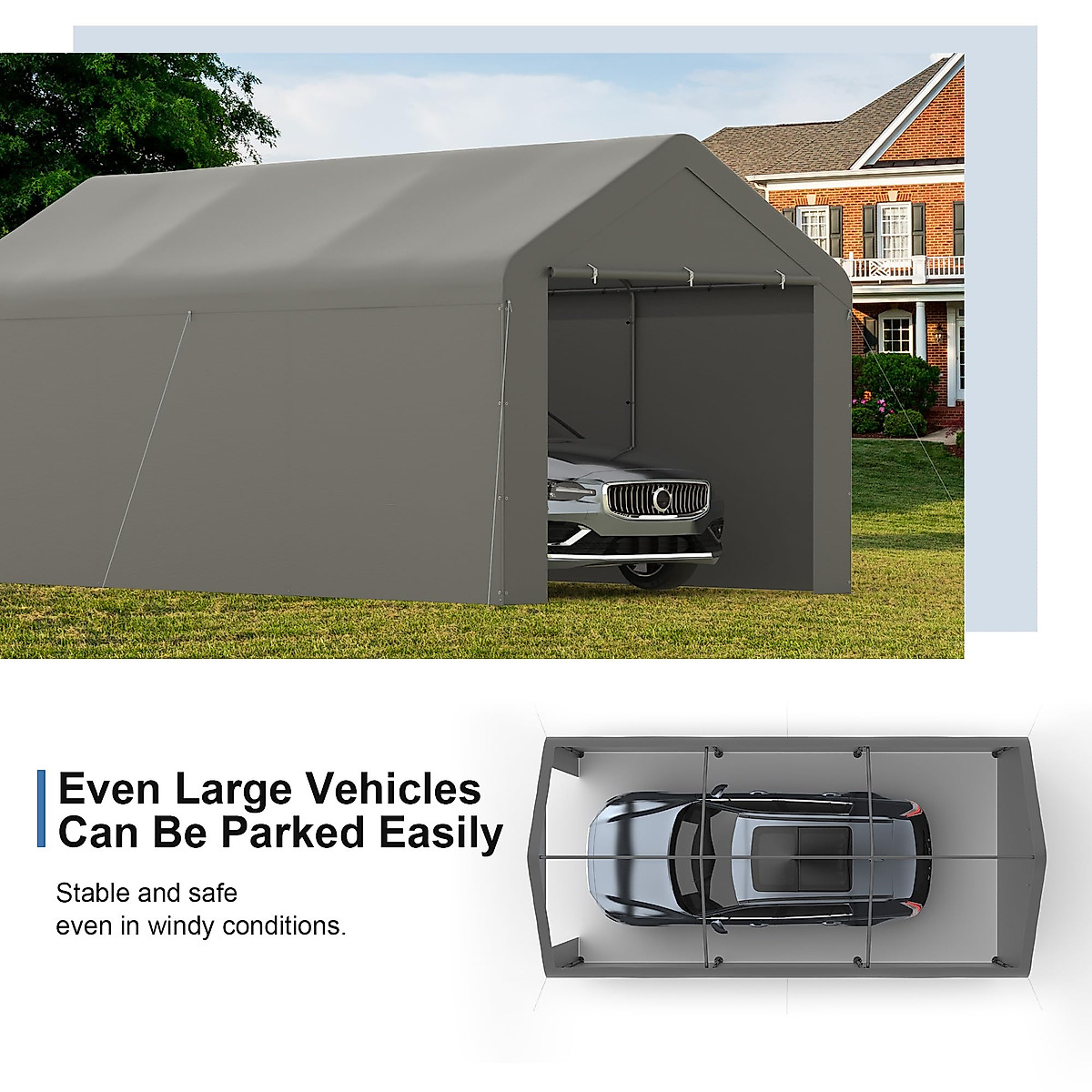 GOJOOASIS Carport 10x20 Car Ports Heavy Duty Carports Portable Garage Car Canopy Tent Outdoor Car Shelter (Grey)