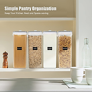 HOHAOO Cereal Storage Containers,Set of 4 4L Plastic Food Storage Box Cereal Dispenser Food Grade Durable Airtight Cereal Container with Lids,Pen and 24 Labels for Kitchen Storage & Organization