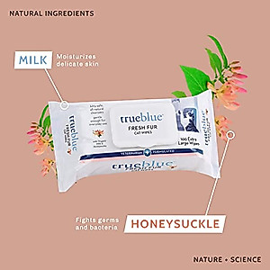 TrueBlue Milk & Honeysuckle Fresh Fur Cat Cleaning Wipes - Pre-Moistened Cleansing Pads for Cleaning Dirty Paws, Coats, Cats, Kittens – Extra Large – 8”x7” – 100 Count