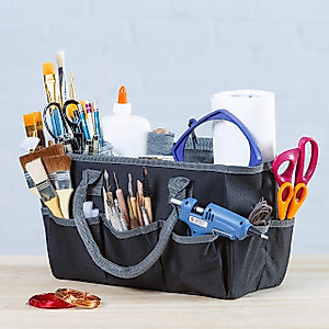 Large Craft Storage Tote Bag with 10 Pockets | Scrapbooking, Sewing, Art Supplies, Organizer Caddy with Handles | Perfect Carrying Case for Travel, School, Medical or Office Supplies | Black