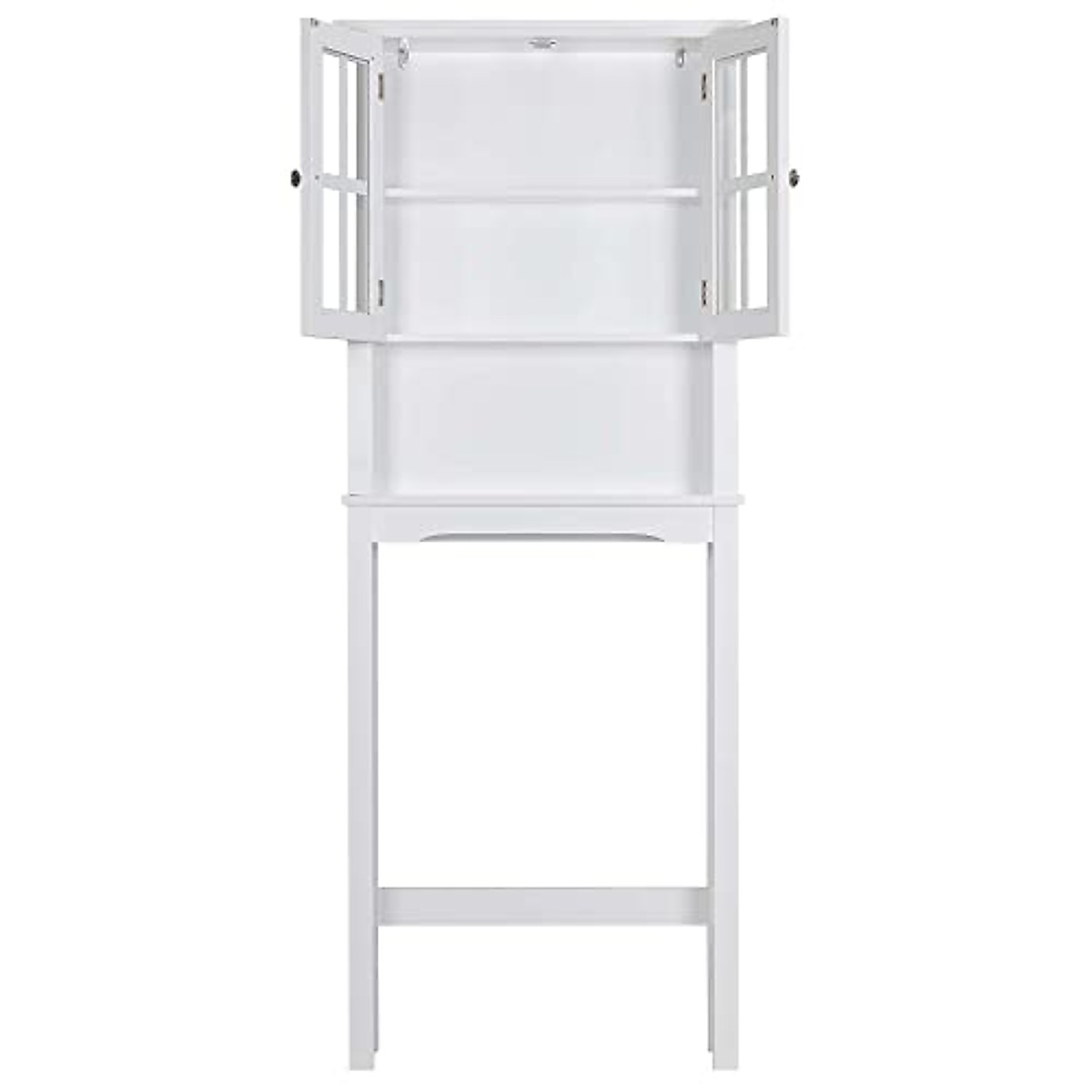 Spirich Bathroom Storage Cabinet Over Toilet, Over Toilet Storage Shelf Cabinet with Windowpane Glass Doors, Free Standing Space Saver Cabinet, White