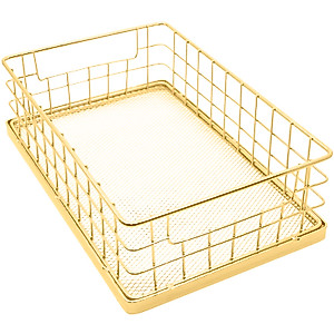 Set of 2 Stackable 10" Metal Wire Storage Basket Bins With Handles (Gold Woven Mesh Base)