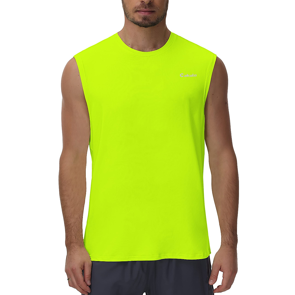 Cakulo Men's Workout Swim Sleeveless Shirts Quick Dry Beach Pool Tech Running Athletic Exercise Muscle Bodybuilding Basketball Summer Joggers Tank Top Big and Tall Neon Yellow 3XL