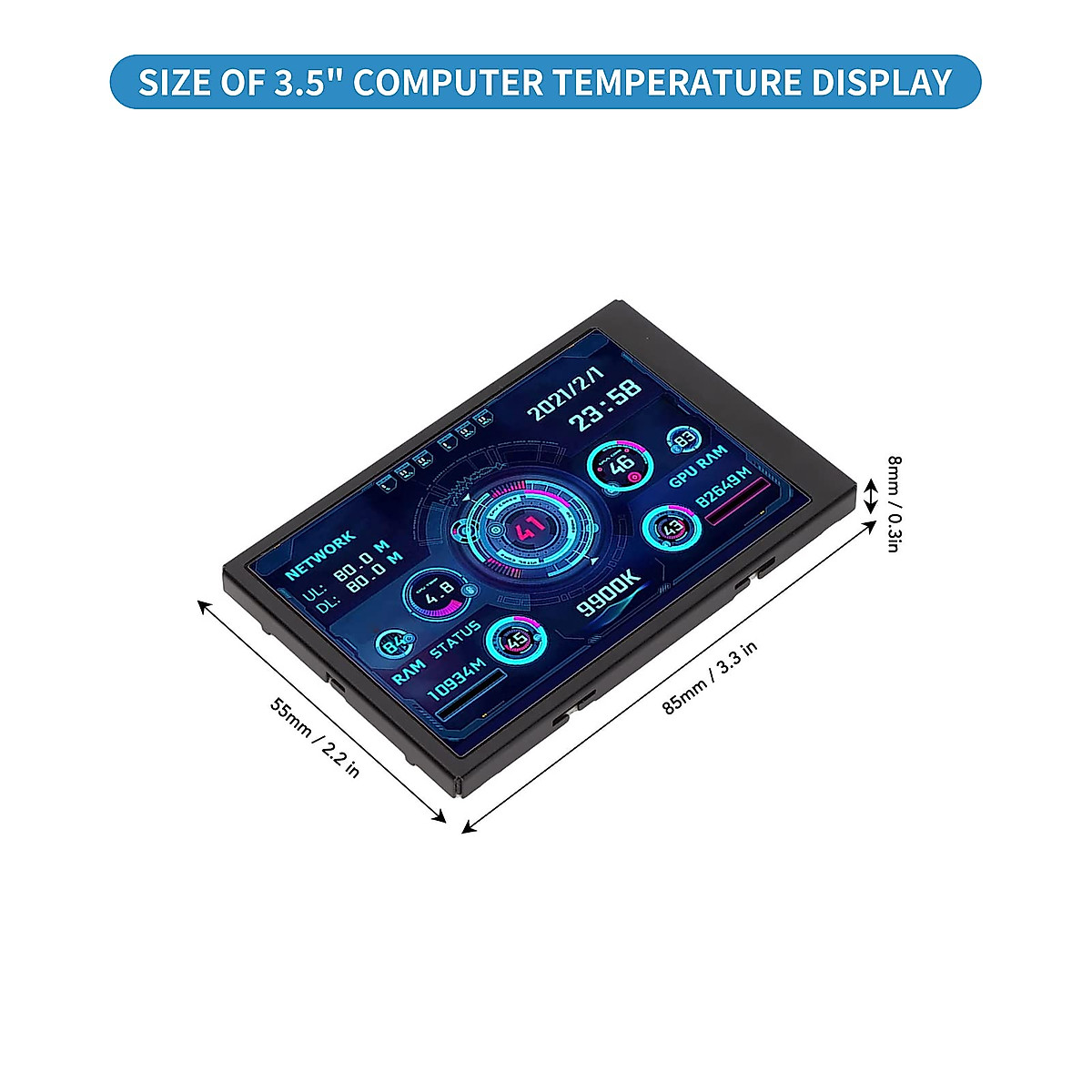 Gugxiom 3.5" Computer Temp Monitor, 320×480 IPS Full Viewing Angle 360° Rotatable PC Temperature Display Screen, CPU Hardware Temperature Monitor for Windows Only