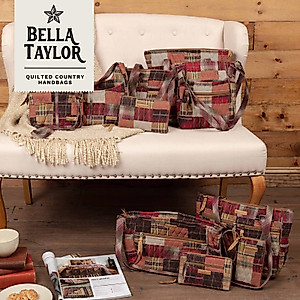 Bella Taylor Claire Crossbody Shoulder Bag, Multicompartment Purse for Women, Quilted Cotton Wyatt Red and Tan Patchwork