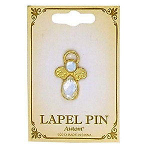 Gold Toned Glass Angel Lapel Pins, 1 Inch, Pack of 5
