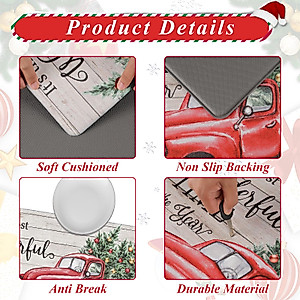 U'Artlines 2Pcs Christmas Anti Fatigue Kitchen Rugs and Mats, Red Truck Tree Non Slip Foam Cushioned Farmhouse Kitchen Floor Mats Comfort Standing Mats for Winter Home Decor