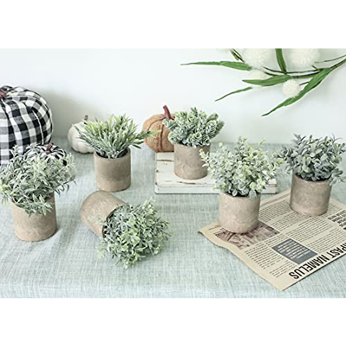 Der Rose 6pcs Mini Potted Fake Plants Small Artificial Plants for Home Farmhouse Bathroom Desk Office Decor