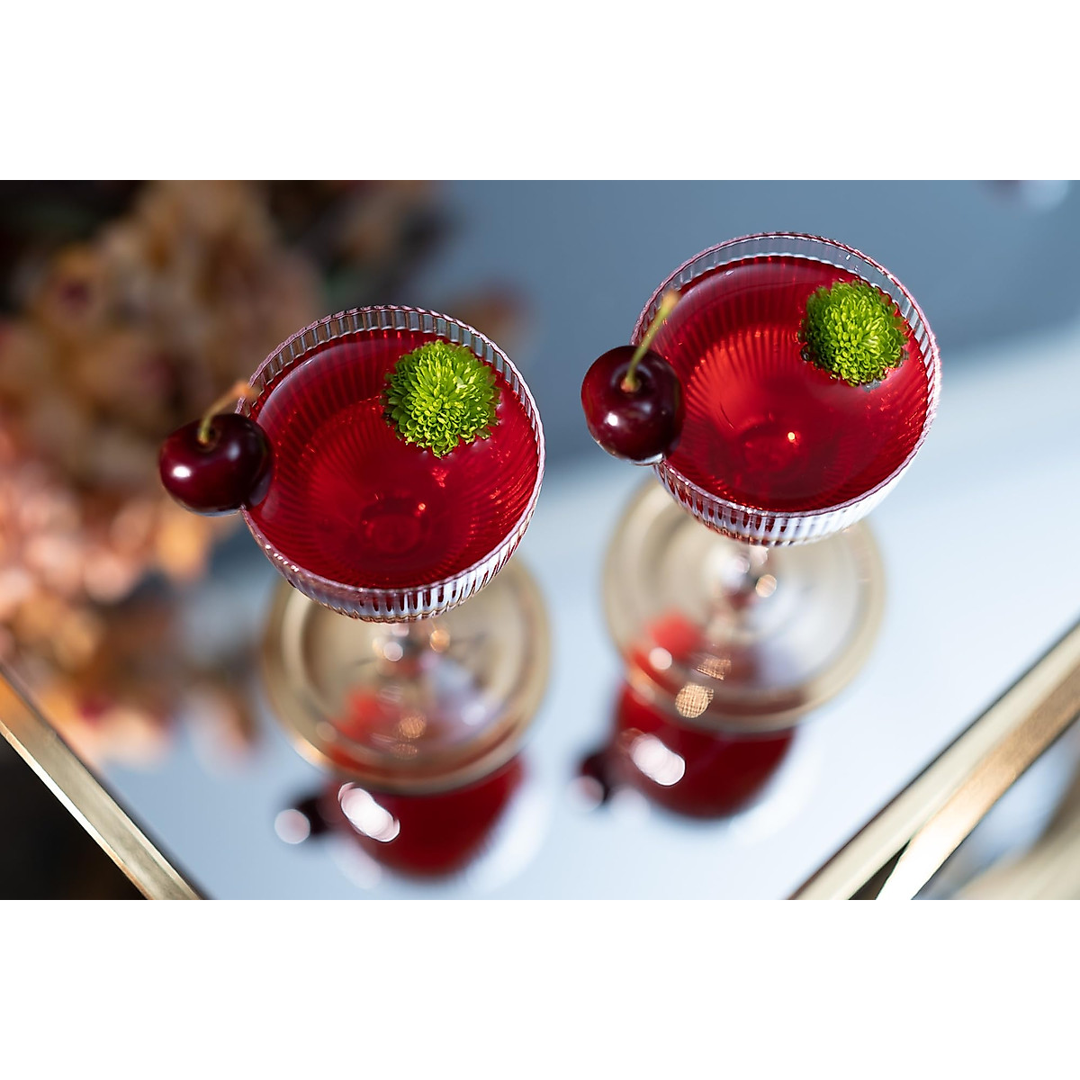 Vintage Art Deco Nick and Nora Coupe Glasses | Set of 4 | 5 oz Crystal Ribbed Cocktail Glassware for Drinking Classic Gin, Whiskey, Vodka Bar Drinks | Retro Long Stemmed Barware Goblets