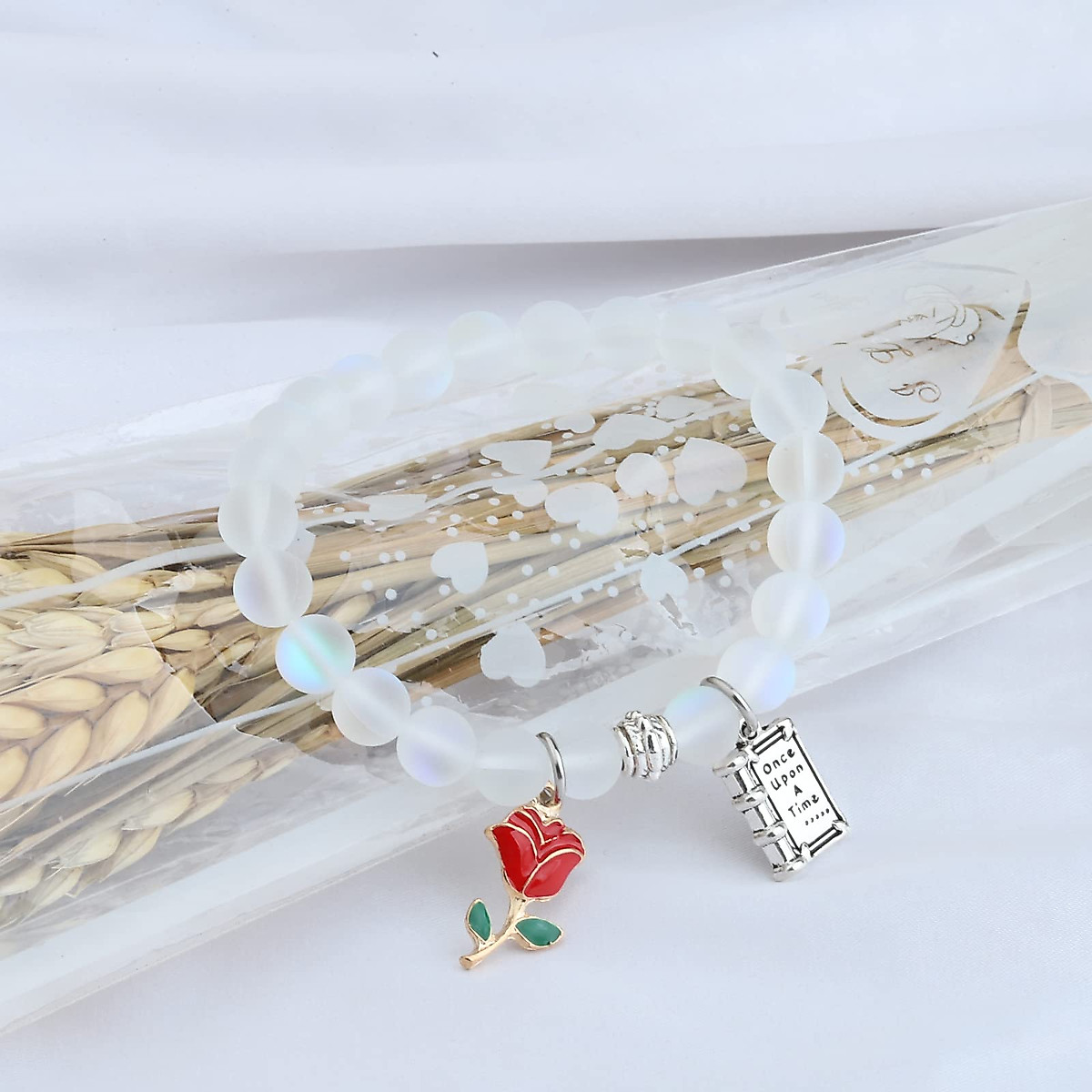 UJIMS Beauty Beast Movie Inspired Gifts Belle Rose Flower Floral Bracelet for Women Fairy Tale Jewelry Princess Gift (Rose Flower Bracelet)