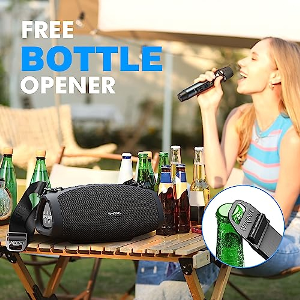 W-KING Portable Loud Bluetooth Speakers with Wireless Microphone, (120W PEAK)70W Outdoor Speaker Bluetooth Wireless Waterproof, Triple Passive Radiators-Deep Bass/Hi-fi/DSP/Power Bank/TF/AUX/EQ/Opener